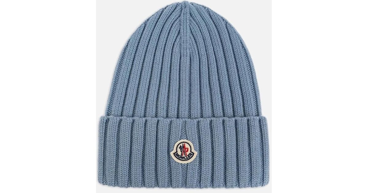 Moncler Archive Logo Beanie Hat in Blue | Lyst UK