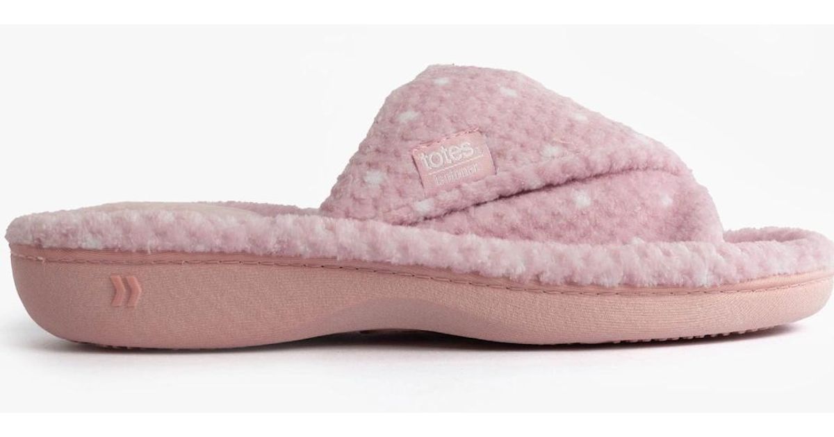 Totes Isotoner Popcorn Turnover Open Toe Mule Slippers Spot in Pink ...