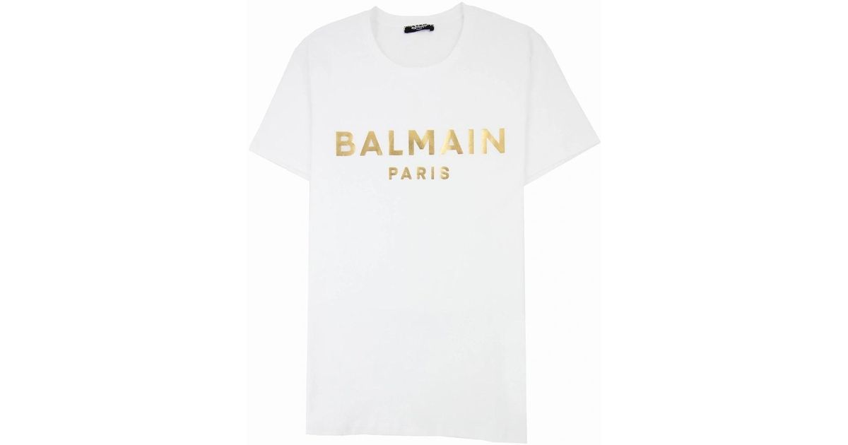 Balmain Metallic Logo Tshirt Gad in White for Men | Lyst UK