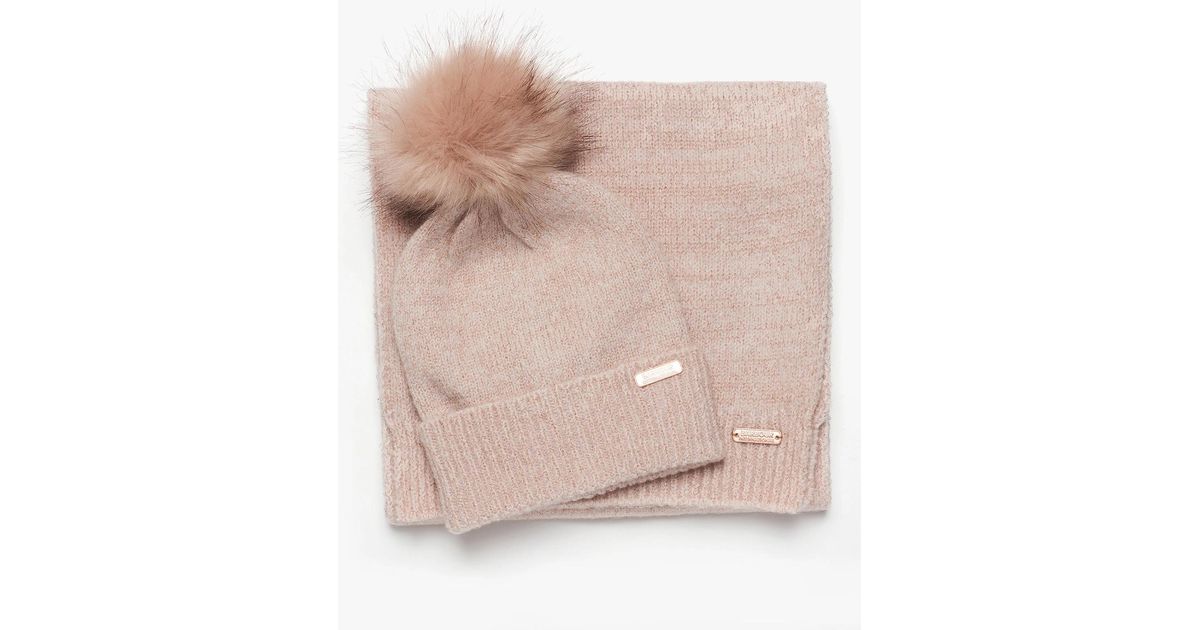 Barbour Sparkle Beanie & Scarf Gift Set in Pink | Lyst UK