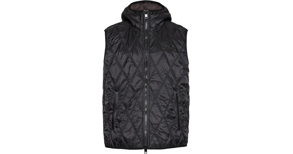 DIESEL Brand Logo Quilted Gilet Jacket in Black for Men | Lyst UK