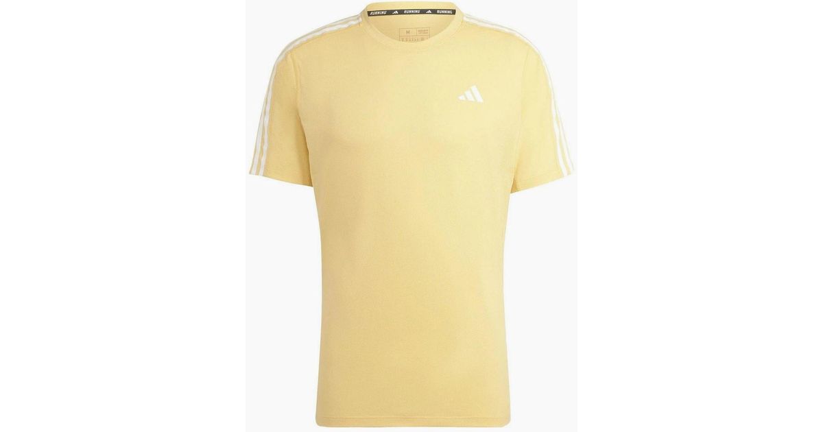 adidas The Run 3 Stripes T Shirt in Yellow | Lyst UK