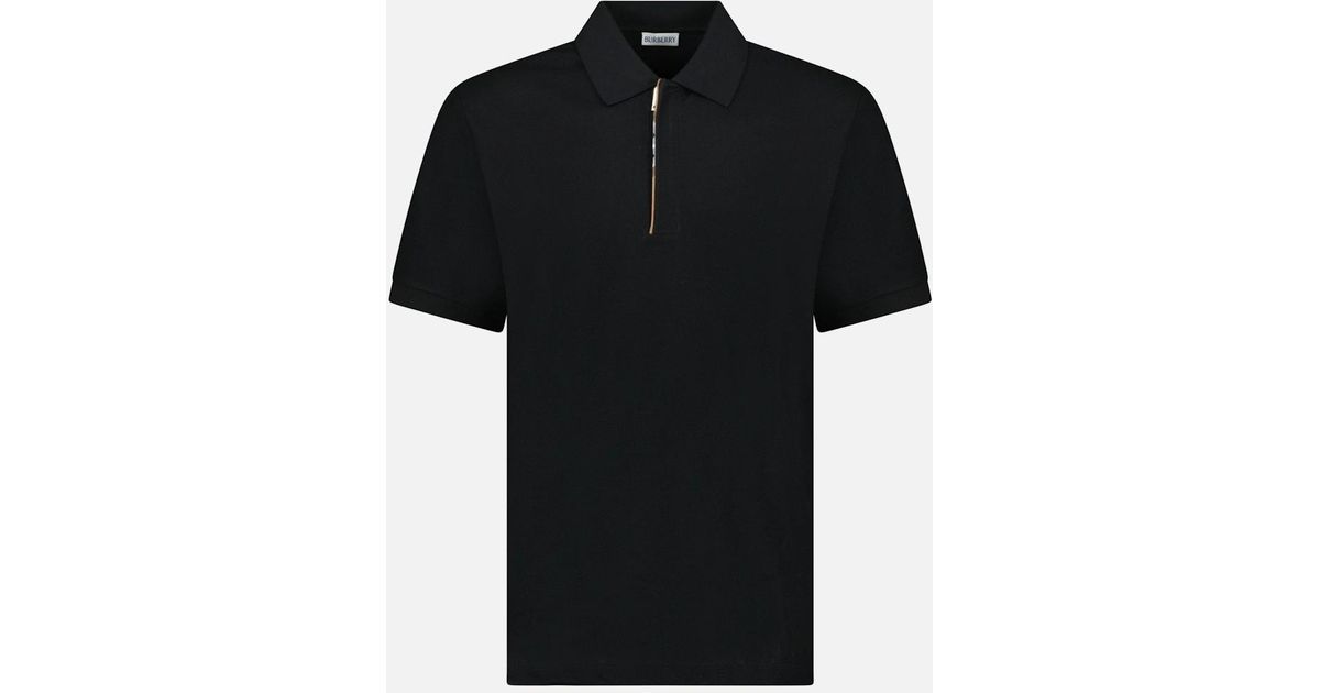 Burberry 'Hartford' Check Placket Zip Polo in Black for Men | Lyst UK