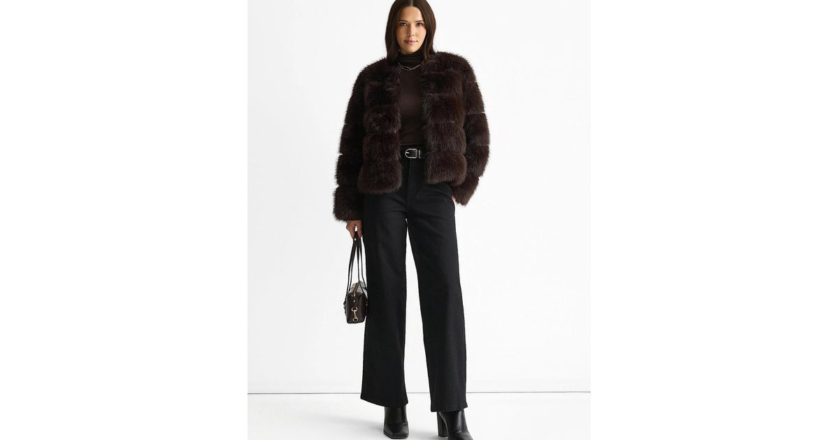 Gini London Chocolate Soft Touch Fur Jacket in Black | Lyst UK