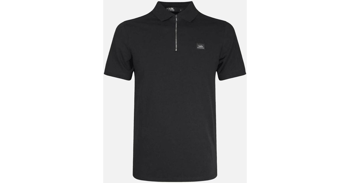Karl Lagerfeld Plaque Logo Zip Polo Shirt in Black for Men | Lyst UK