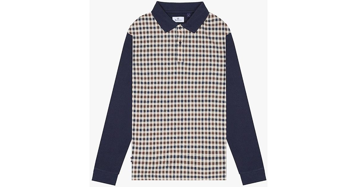 Aquascutum Active Iconic Front Club Check Long-Sleeve Polo in Blue for ...
