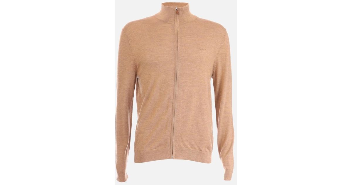 GANT Extrafine Merino Wool Zip Cardigan in White for Men | Lyst UK