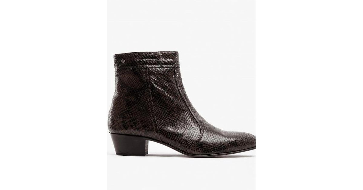 Club Cubano Emmanuel Snakeprint Leather Cuban Heel Boots Vison in Black ...