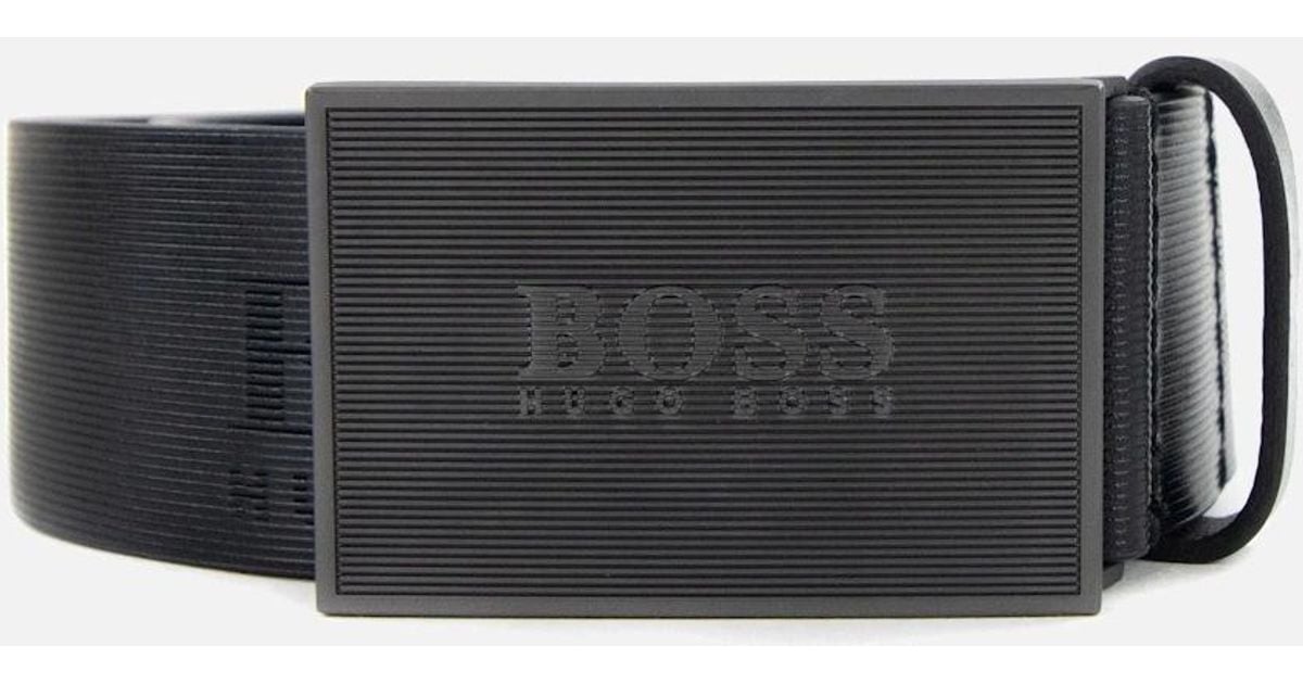 BOSS Logo Plaque Icon Leather Belt 001 in Black for Men | Lyst UK