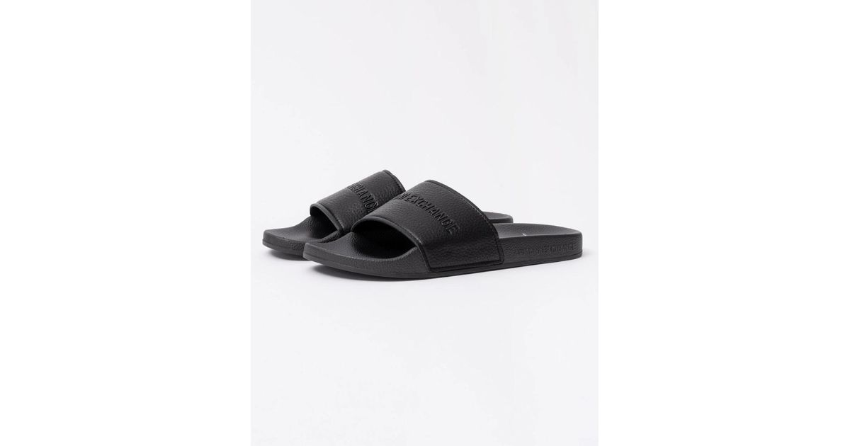 ARMANI EXCHANGE Tumbled Pu Sliders in Black for Men | Lyst UK