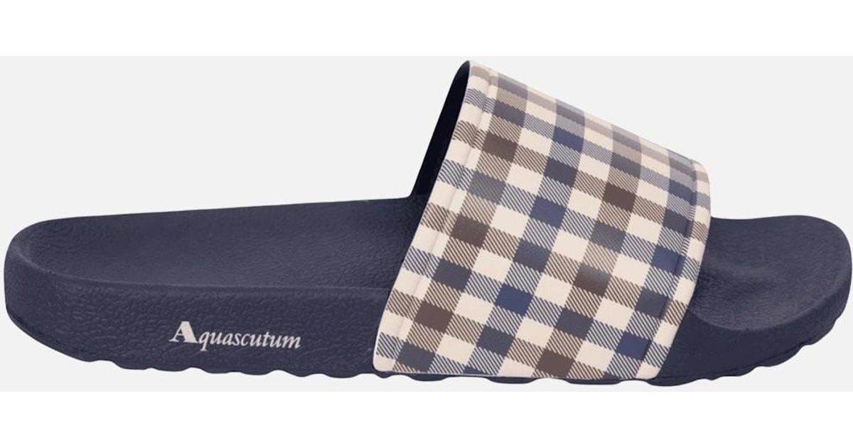Aquascutum Micro Club Check Sliders in Blue for Men | Lyst UK