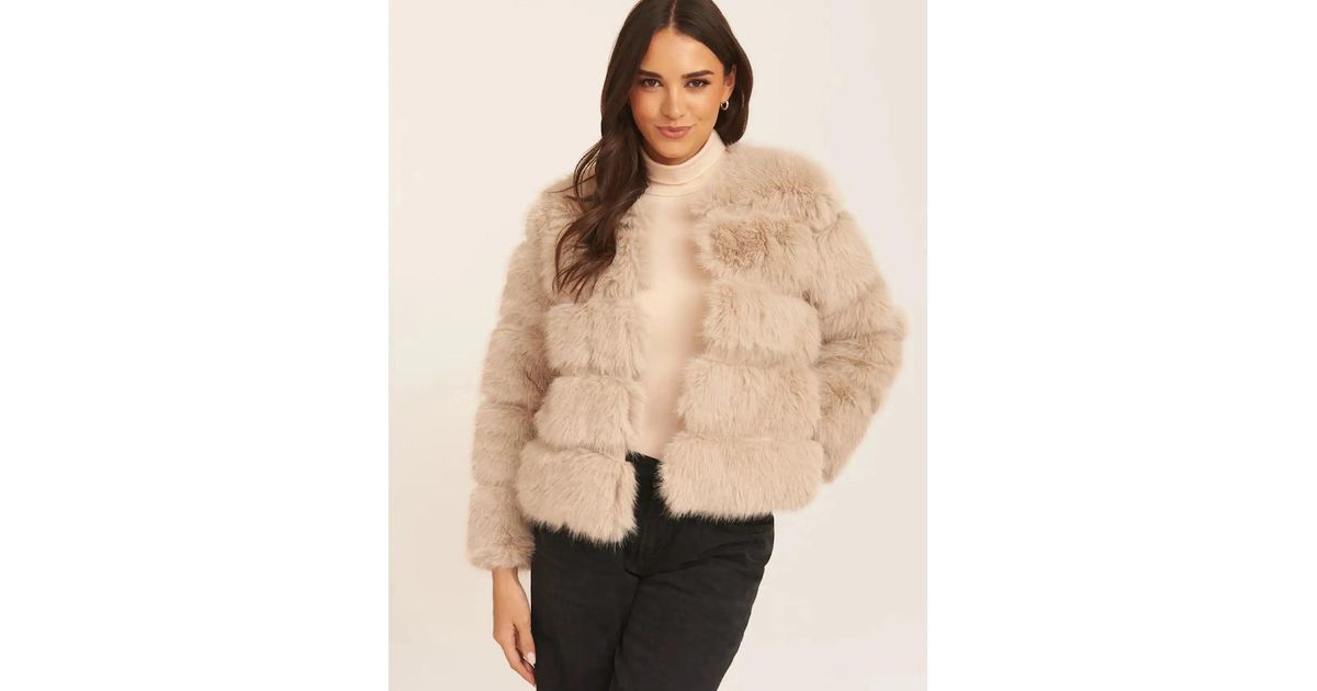 Gini London Stone Soft Touch Faux Fur Jacket in Natural | Lyst UK
