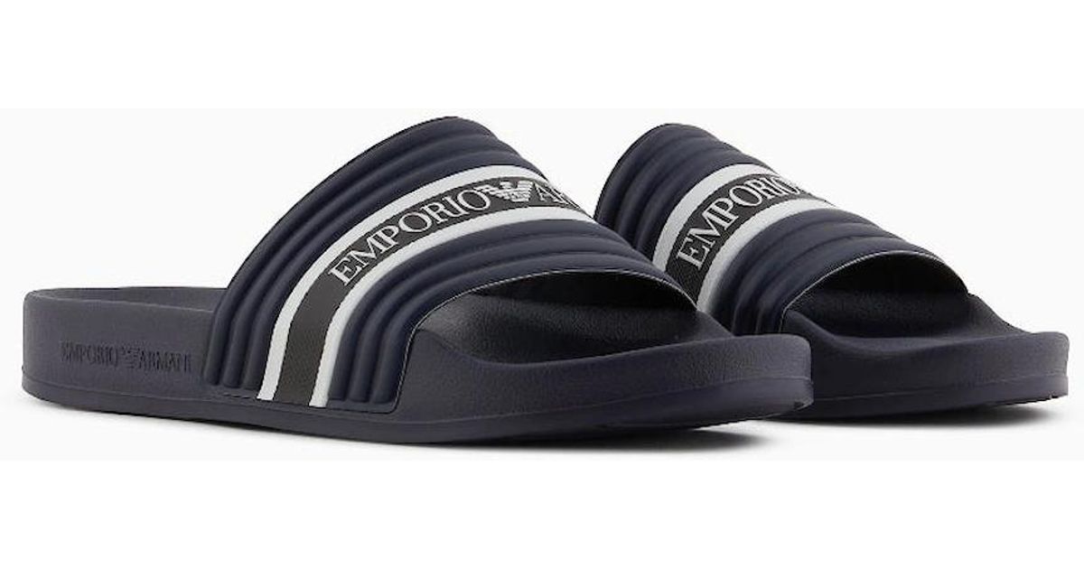 Emporio Armani Logo Tape Sliders in Blue | Lyst UK