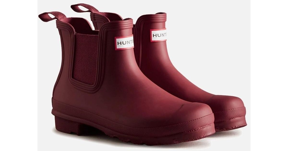 HUNTER Original Chelsea Boot Rubber Merlot Wellington Boots in Red ...