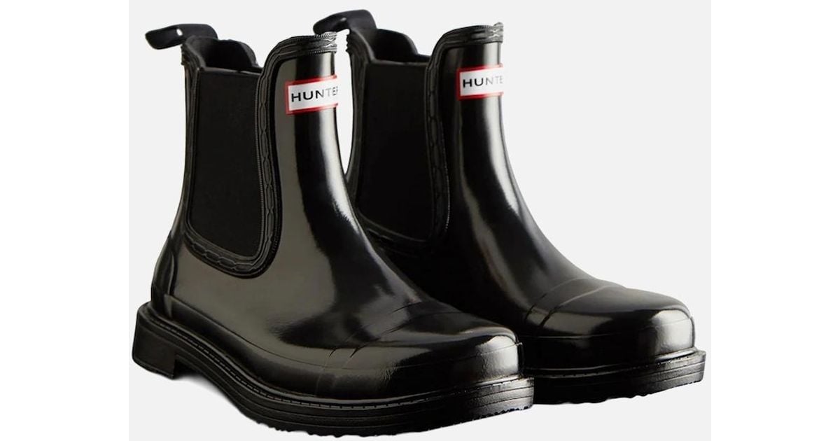 HUNTER Ladies Commando Gloss Chelsea Boots in Black | Lyst UK
