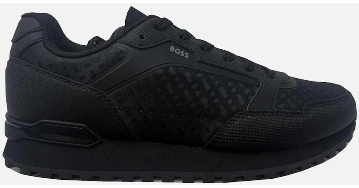 BOSS Parkour Runn Monogram Trainers in Black for Men | Lyst UK