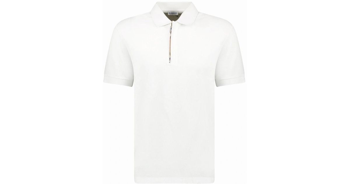 Burberry 'Hartford' Check Placket Zip Polo in White for Men | Lyst UK