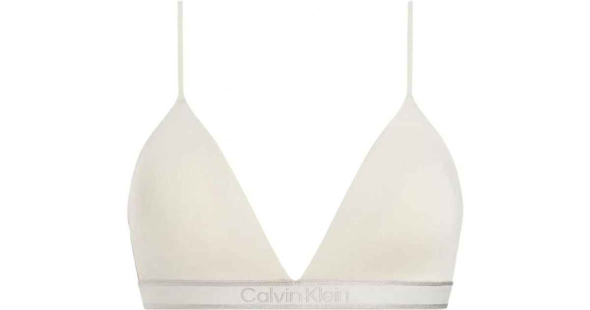 Calvin Klein New Stone Logo Lightly Lined Triangle Bra, Sandshell in ...