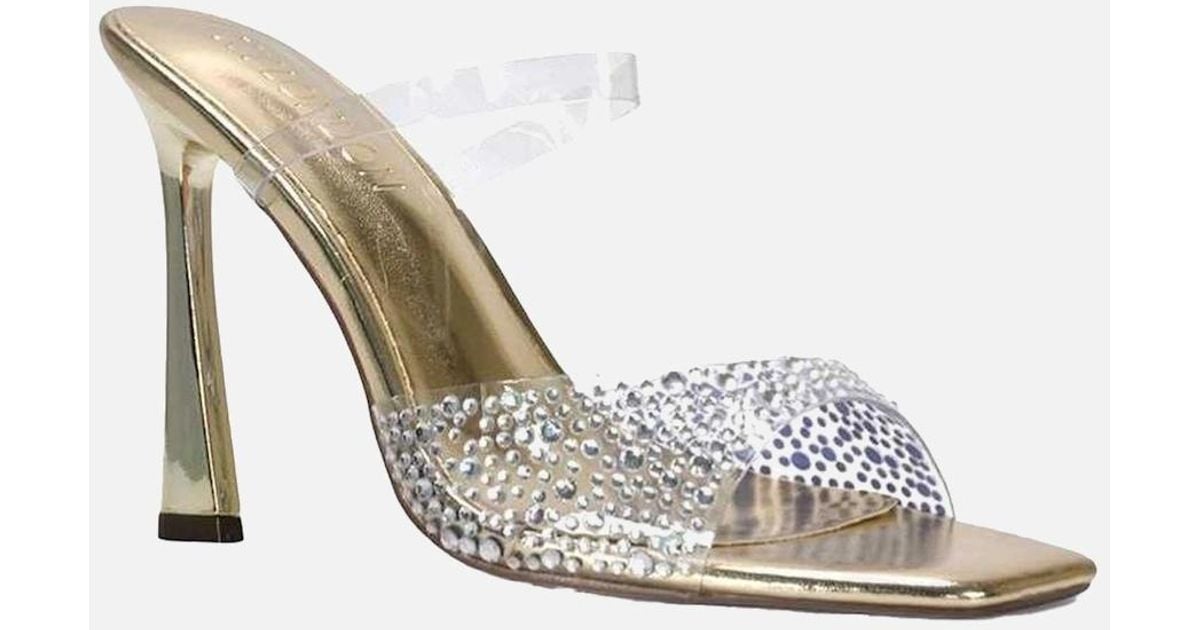 XY London Ladies Lois Rhinestone Perspex High Heel Sandals in Metallic ...
