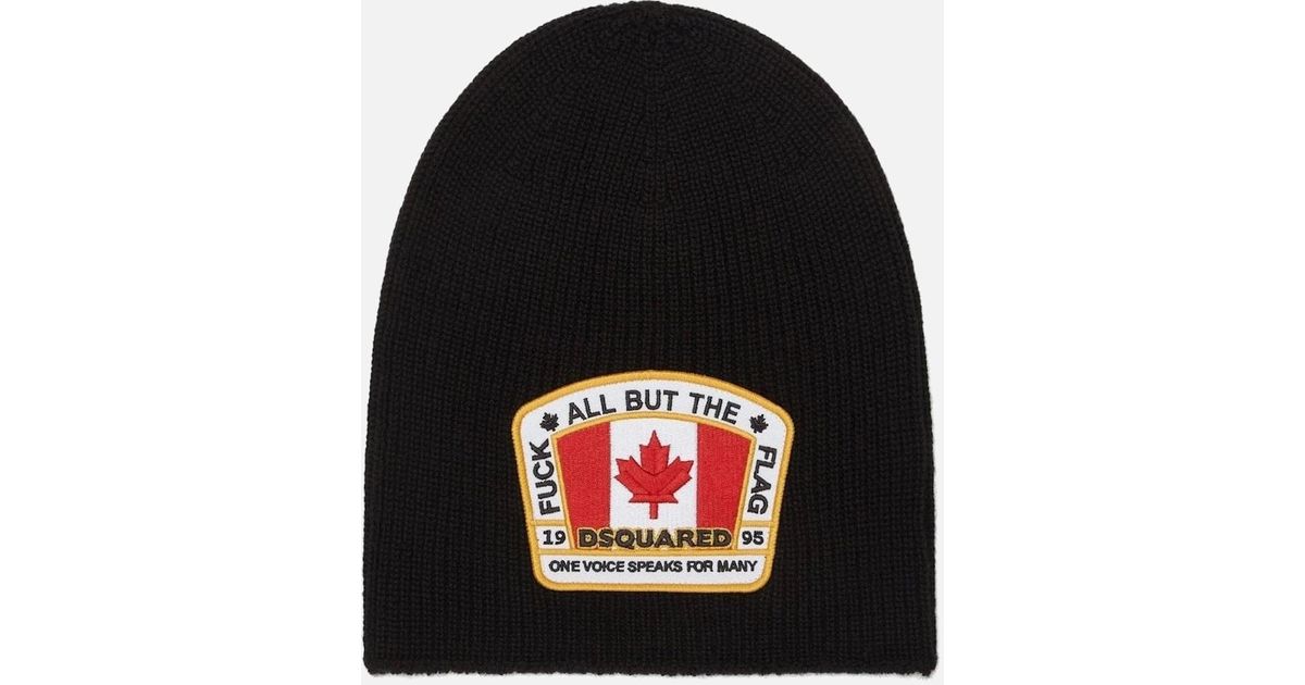 DSquared² Flag Beanie Hat in Black for Men | Lyst UK