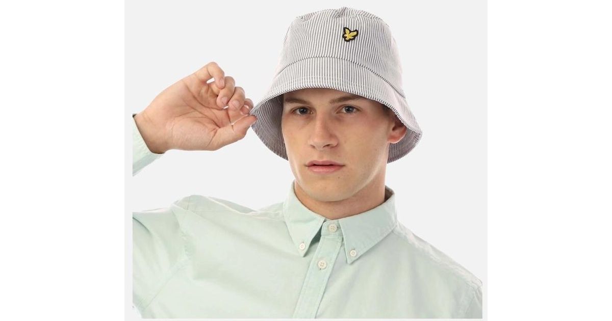 Lyle & Scott Stripe Bucket Hat in White for Men | Lyst UK