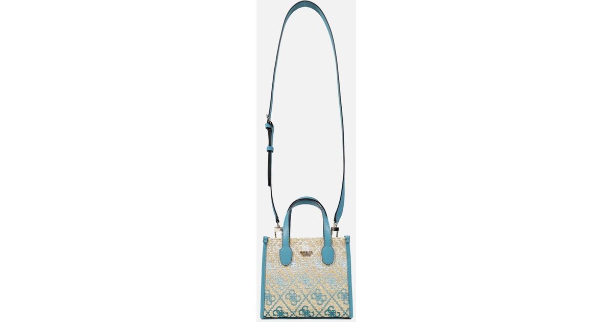 Guess Print Handbag With Shoulder Strap And Inside Pockets in Blue ...