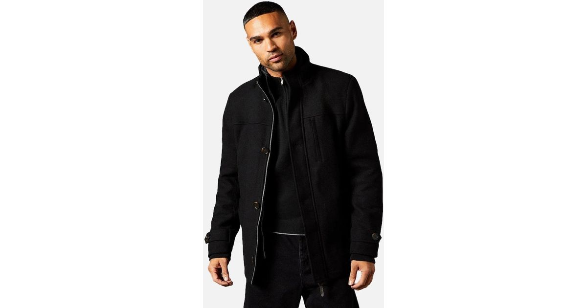 MAINE Wool Blend Funnel Neck Jacket in Black for Men | Lyst UK