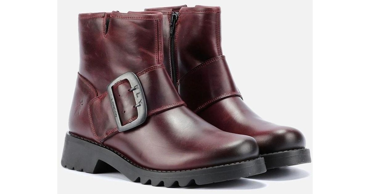 Fly London Rily Leather Wine Boots in Red | Lyst UK
