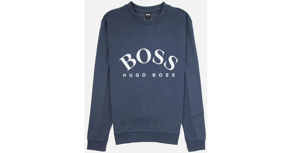 BOSS Curved Logo Salbo Sweatshirt in Blue for Men | Lyst UK