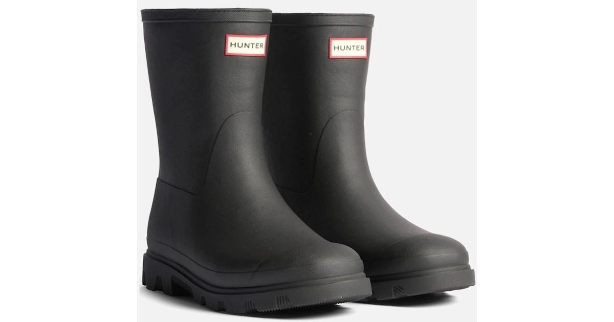 HUNTER Downpour Short Insulated Boot Rubber Wellington Boots in Black ...