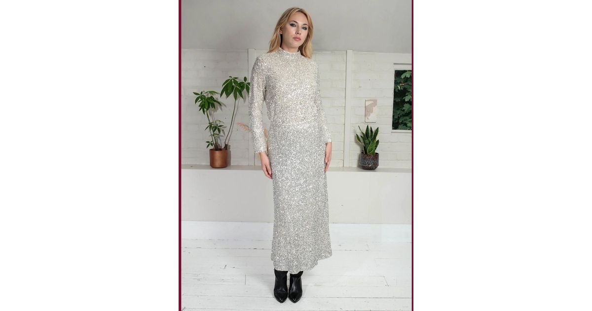 Nooki Design Philippa Sequin Skirt in Grey | Lyst UK