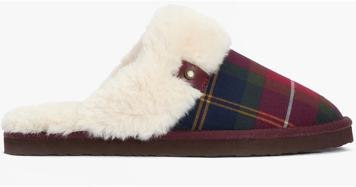 Barbour Claudia Mule Slippers Winterberry Tartan in Brown | Lyst UK