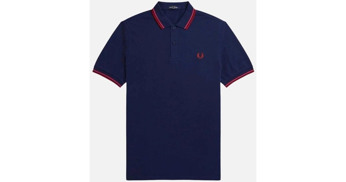 Fred Perry Cherry Twin Tipped Collar French Polo Shirt in Blue for Men ...