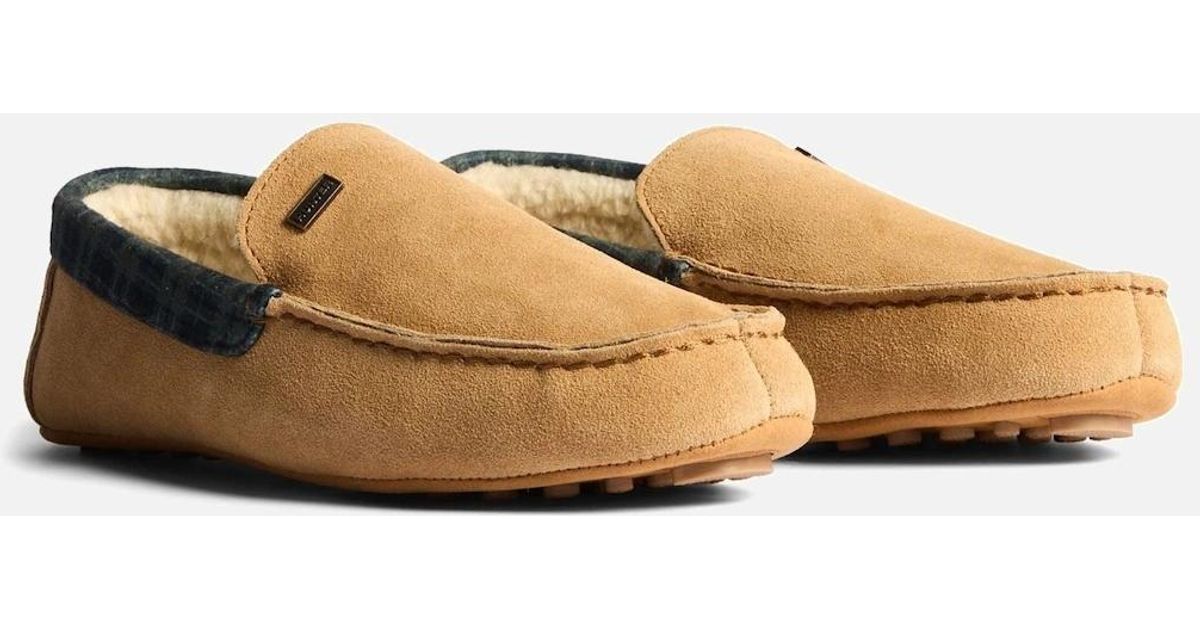 HUNTER Moccassin Slipper Suede Biscuit Slippers in Natural for Men ...