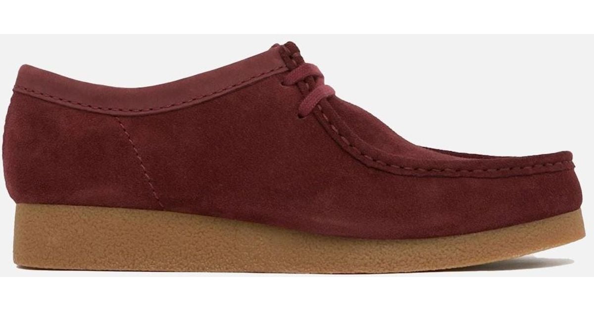 Clarks Originals Wallabee Evo Suede Shoes Burgundy in Red for Men | Lyst UK