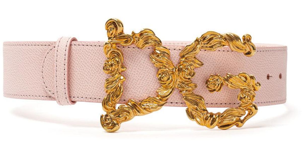 Dolce & Gabbana Hammered Leather Belt With Dg Baroque Logo in Pink ...