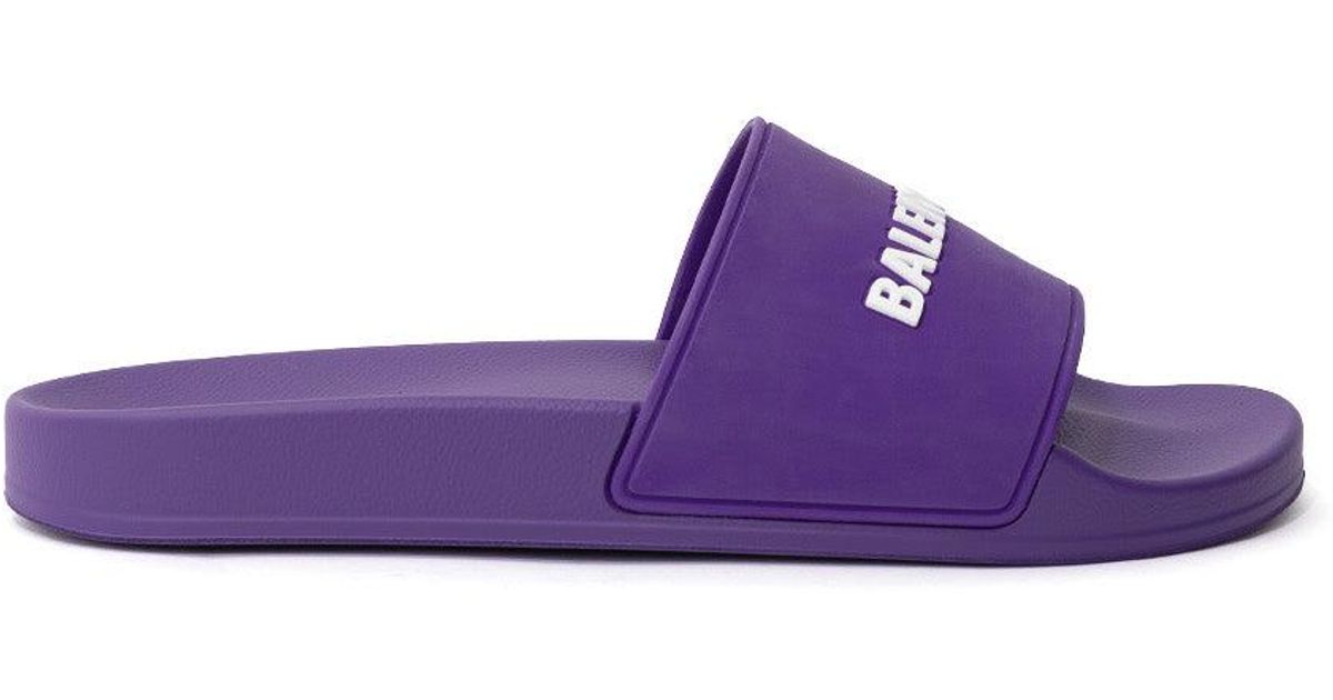 Balenciaga Pool Side Rubber Sandals With 3D Logo in Purple for Men | Lyst