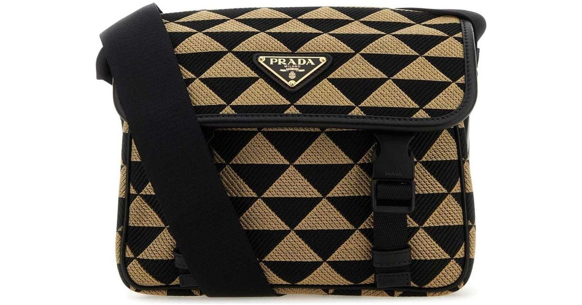 Prada Embroidered Fabricsymbole Crossbody Bag in Black | Lyst