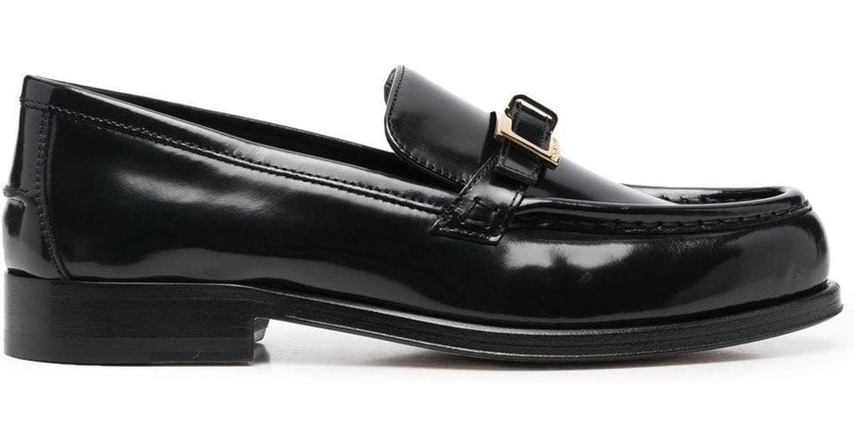 Sergio Rossi Black Leather Buckled Moccasins. | Lyst