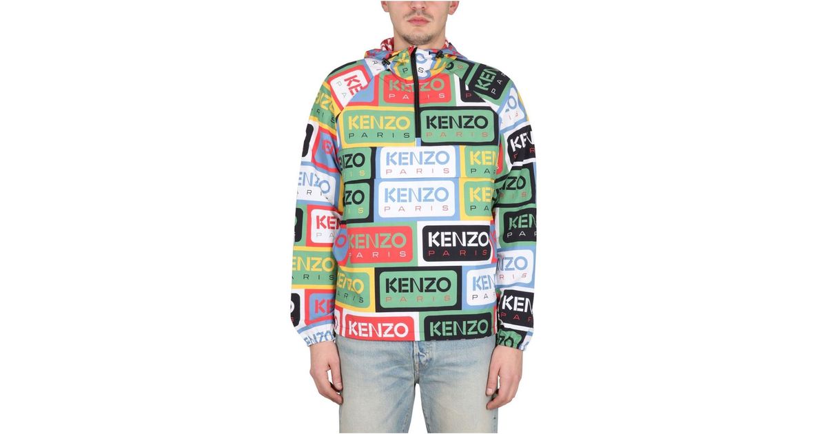 KENZO Labels Windbreaker Jacket in White for Men | Lyst