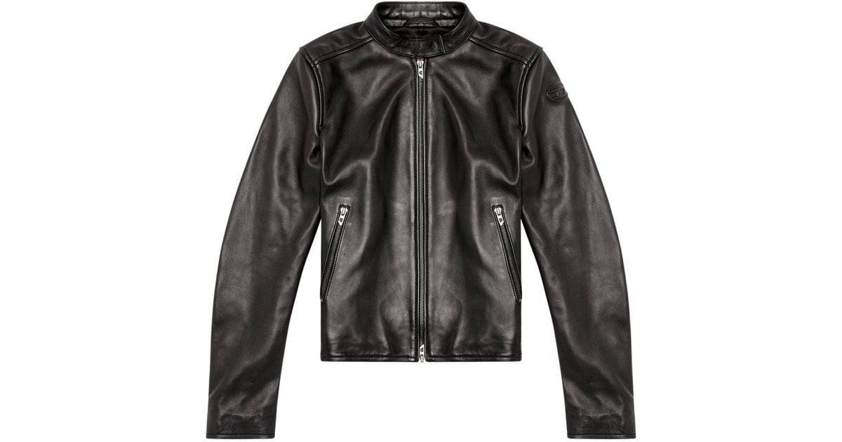 DIESEL Lambskin Mock Neck Jacket in Black | Lyst