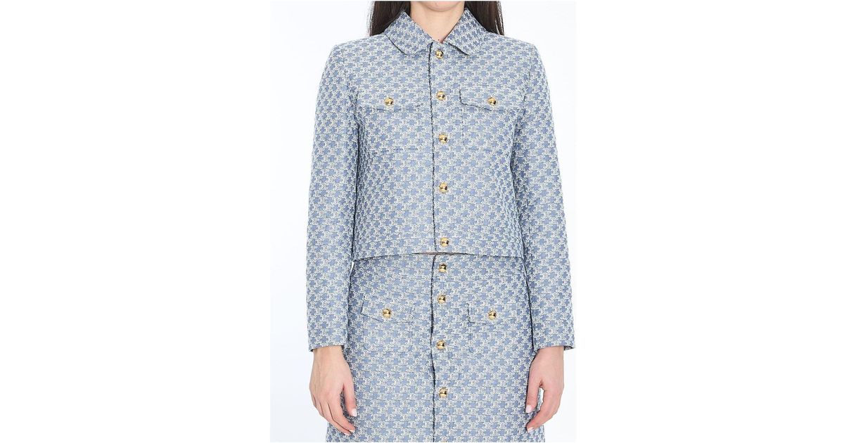 Celine Triomphe Cropped Jacket in Blue | Lyst UK