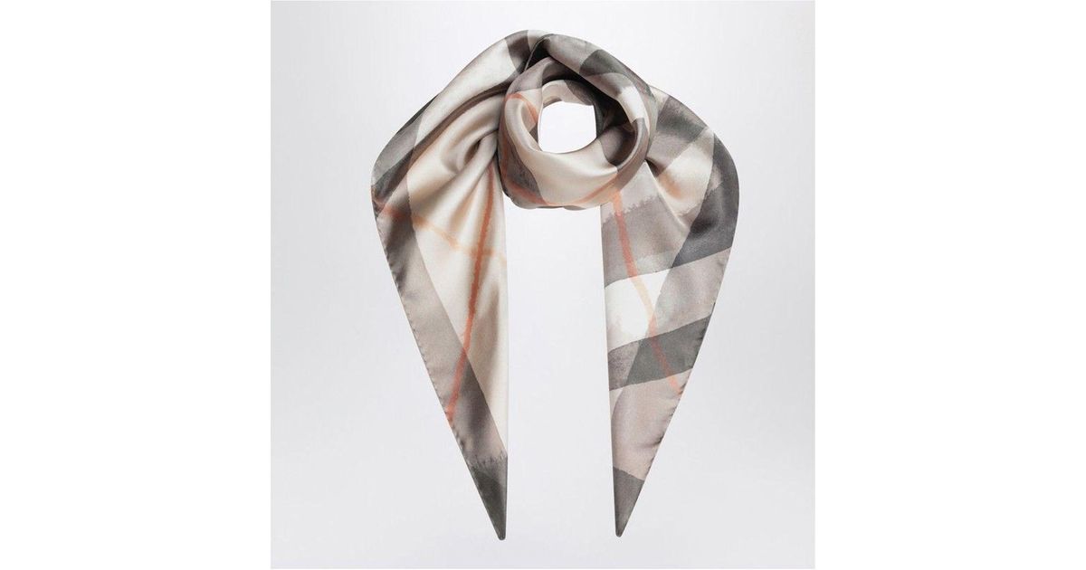 Burberry Silk Scarf Watercolor Effect Check in Natural | Lyst UK