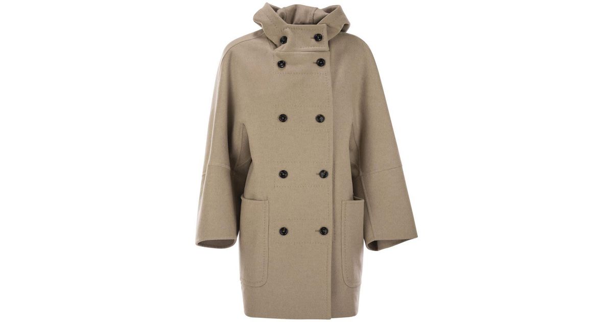 Max Mara Wool And Cashmere Double-Breasted Mini Parka Jacket in Natural ...