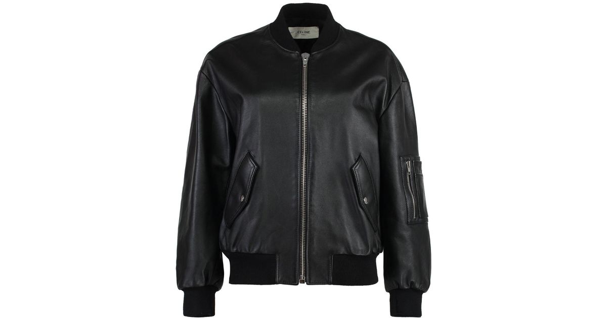 Celine Calf Leather Jacket in Black | Lyst