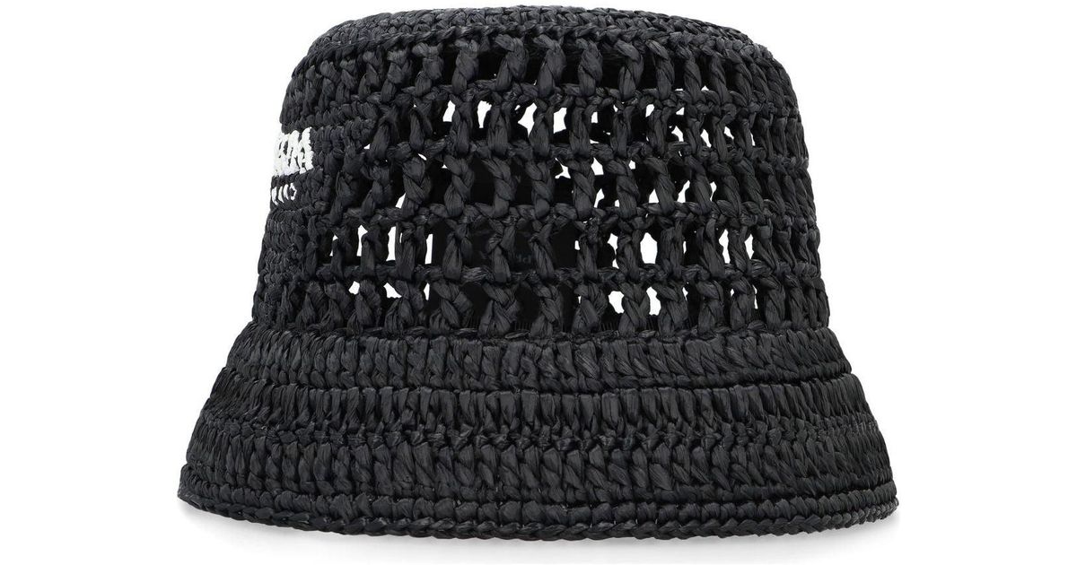 Prada Raffia Bucket Hat in Black | Lyst UK
