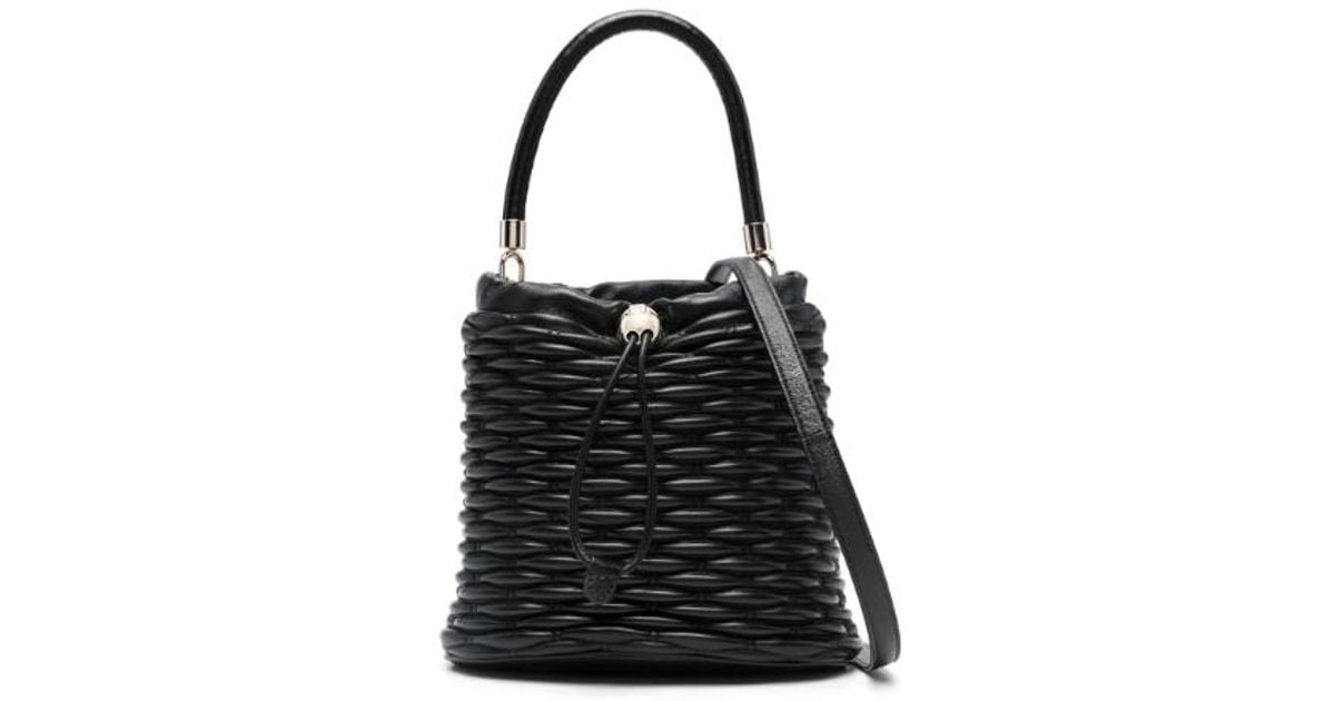 Furla Leather Woven Bucket Bag in Black | Lyst