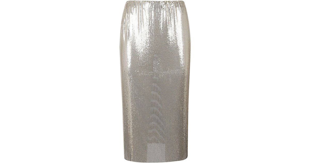 Max Mara Metallic Knit Midi Skirt in Gray | Lyst