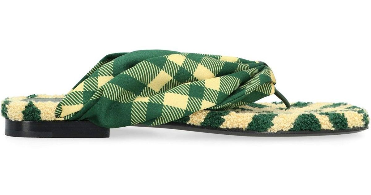 Burberry Check Fabric Slides in Green | Lyst