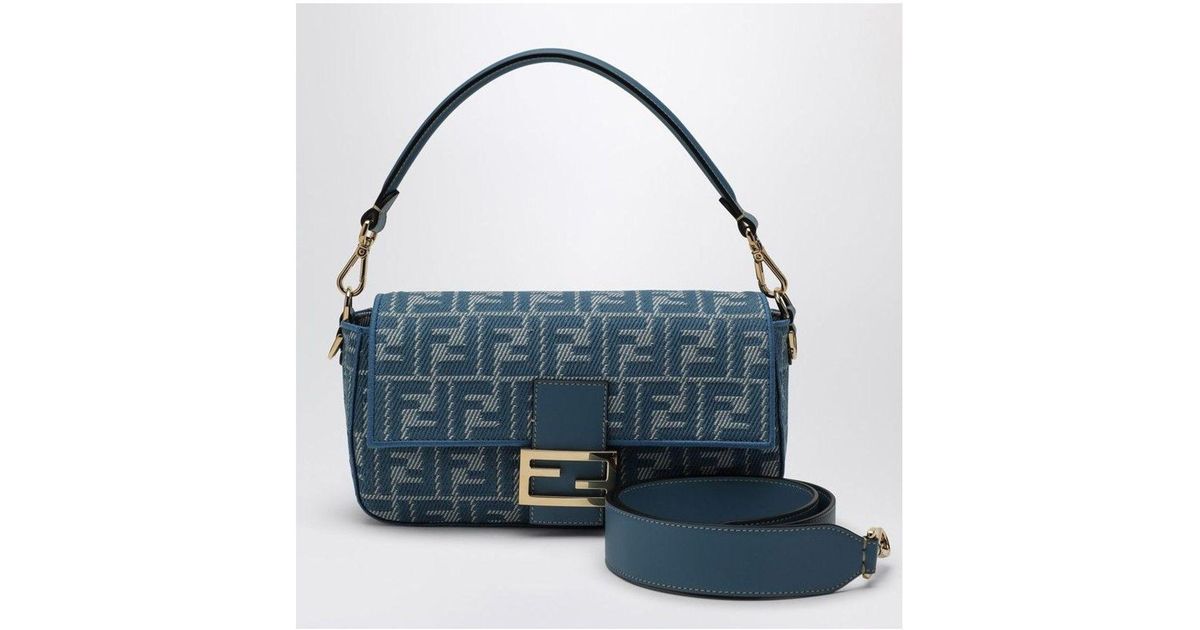 Fendi Denim-Effect Ff Jacquard Baguette Bag in Blue | Lyst